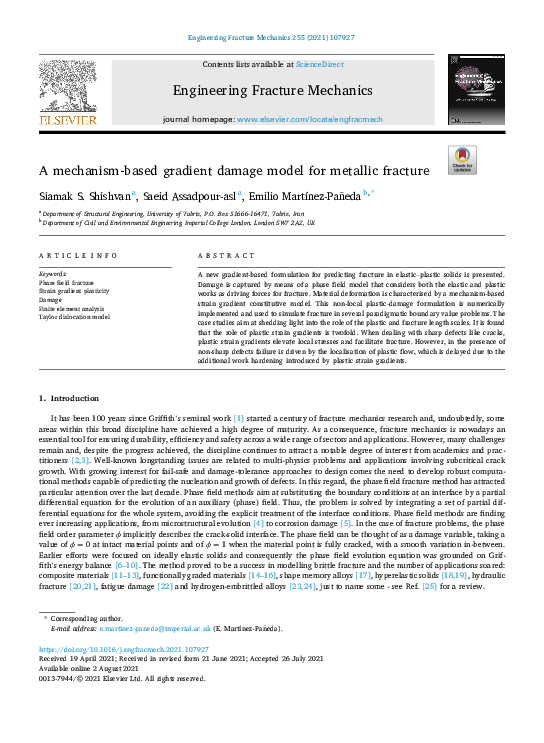 (PDF) A mechanism-based gradient damage model for metallic fracture