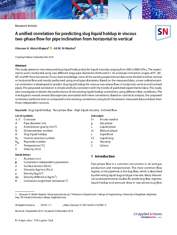 Pdf A Unified Correlation For Predicting Slug Liquid Holdup In Viscous Two Phase Flow For Pipe