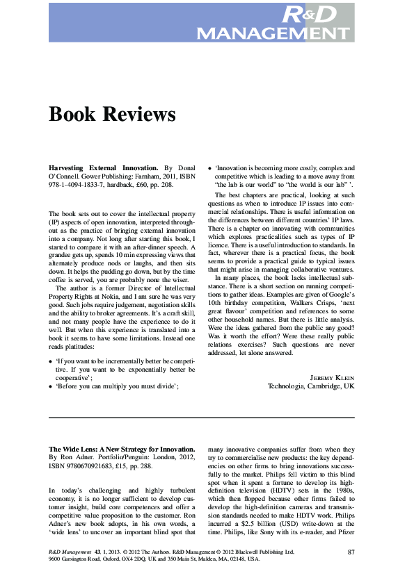 (PDF) The Wide Lens: A New Strategy for Innovation. By Ron Adner ...