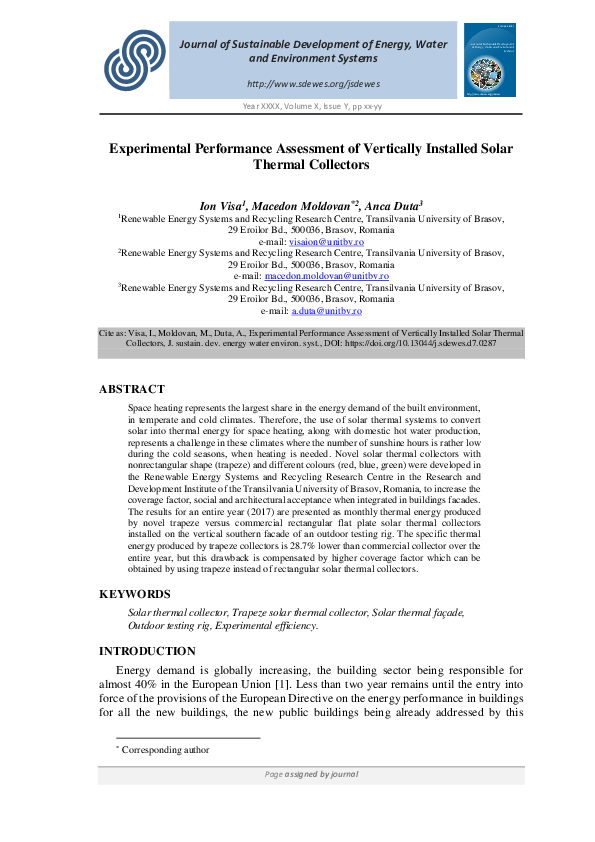 (PDF) Experimental Performance Assessment of Vertically Installed Solar ...