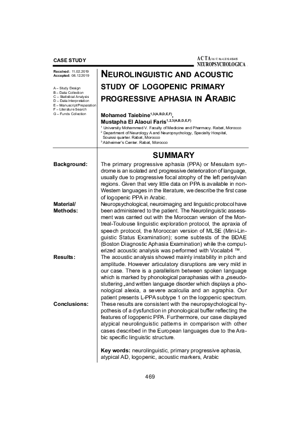 (PDF) Neurolinguistic and Acoustic Study of Logopenic Primary ...