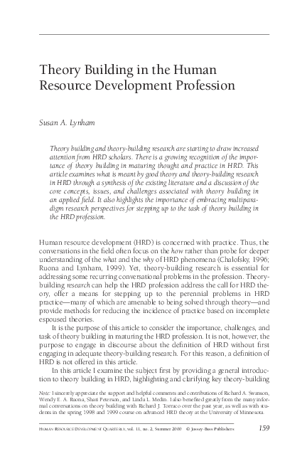 (PDF) Theory building in the human resource development profession