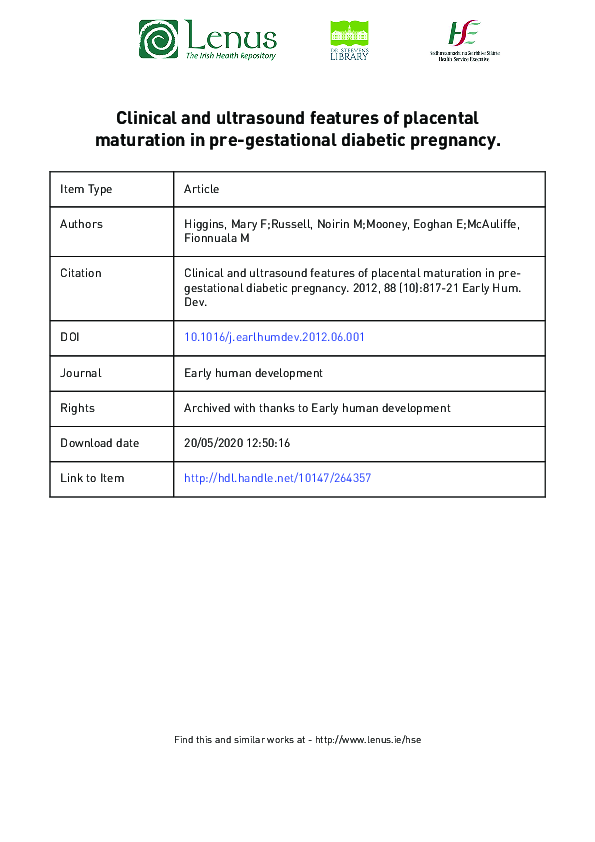 (PDF) Clinical and ultrasound features of placental maturation in pre ...