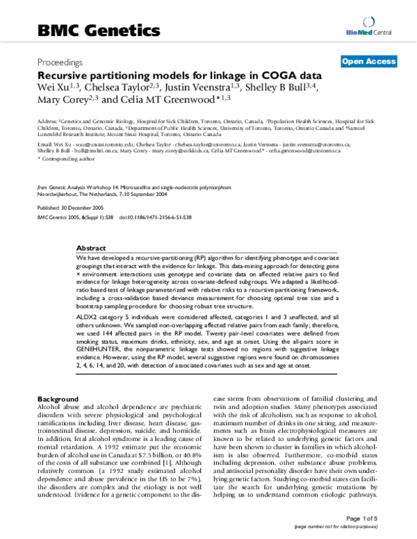 (PDF) Recursive partitioning models for linkage in COGA data