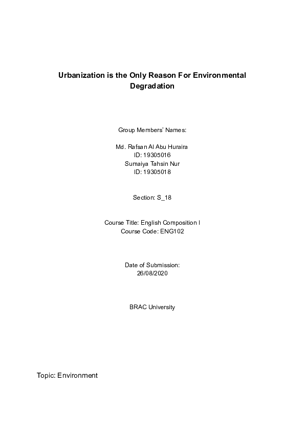 (PDF) Urbanization is the Only Reason For Environmental Degradation