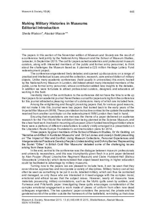(PDF) Making Military Histories in Museums Editorial Introduction