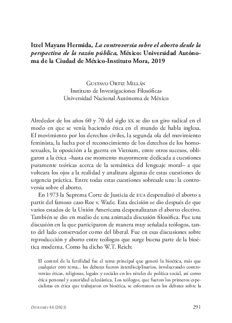 (PDF) Reseña de Itzel Mayans, La controversia sobre el aborto