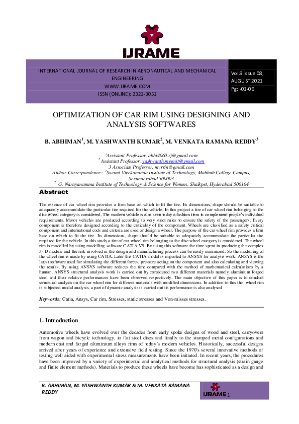 (PDF) OPTIMIZATION OF CAR RIM USING DESIGNING AND ANALYSIS SOFTWARES
