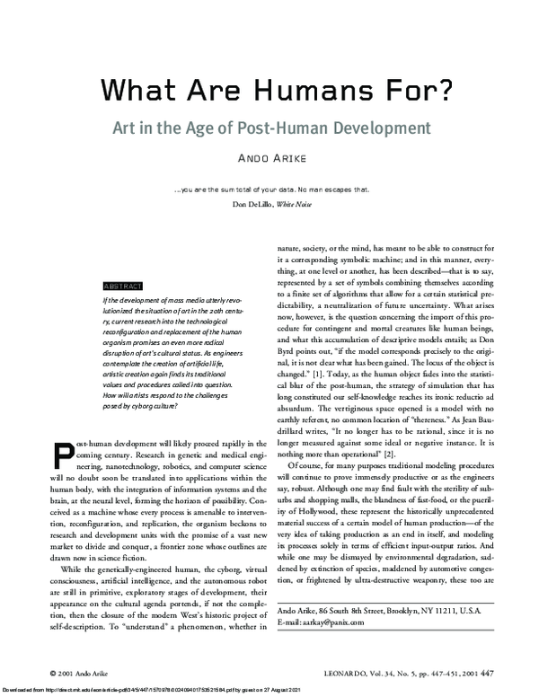 (PDF) What Are Humans For?: Art in the Age of Post-Human Development