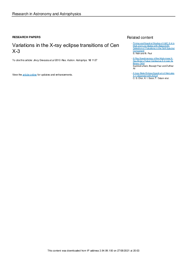 Pdf Variations In The X Ray Eclipse Transitions Of Cen X 3