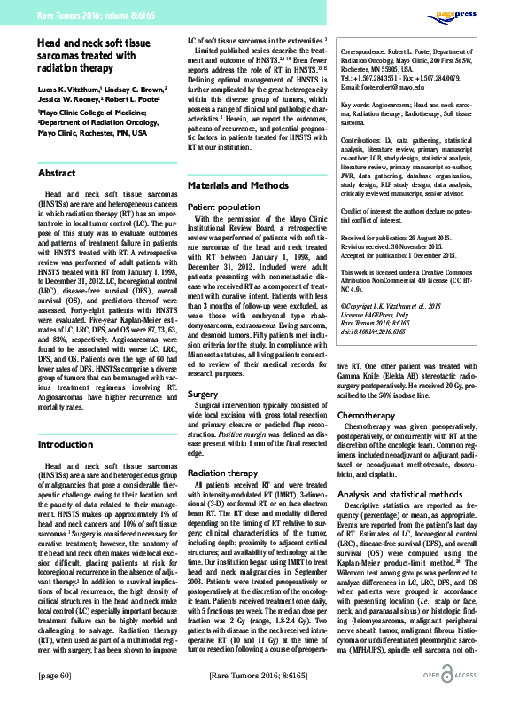 (PDF) Head and neck soft tissue sarcomas treated with radiation therapy