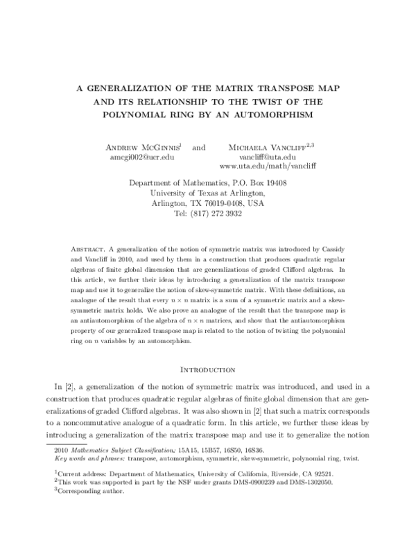 (PDF) A generalization of the matrix transpose map and its relationship ...