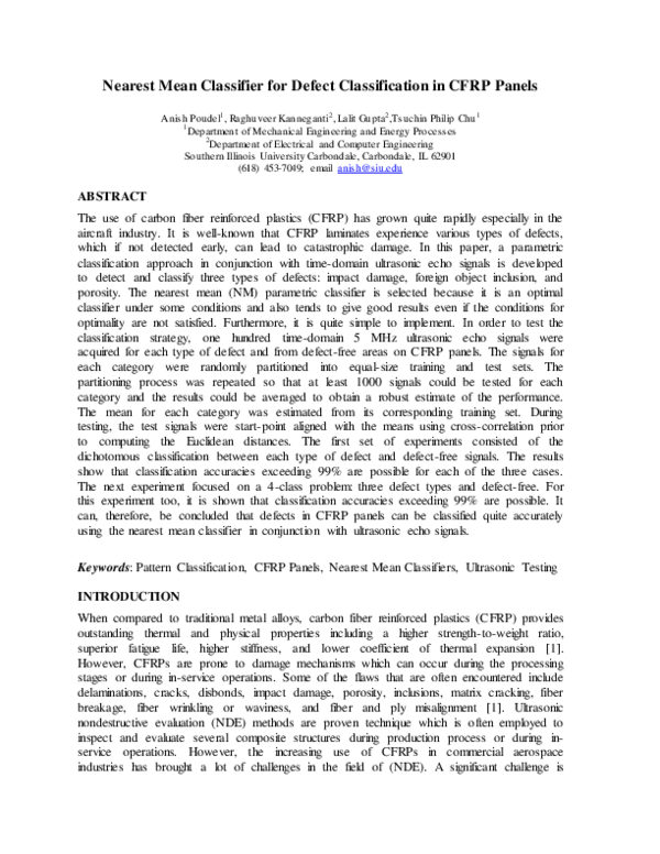 (PDF) Nearest Mean Classifier for Defect Classification in CFRP Panels