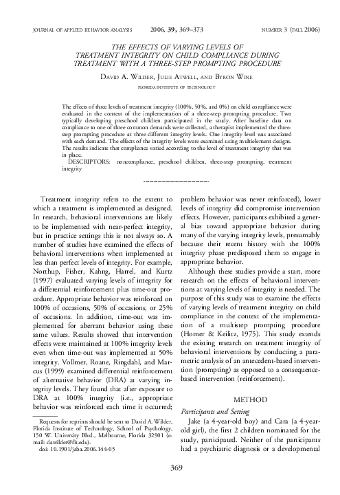 (PDF) The effects of varying levels of treatment integrity on child ...