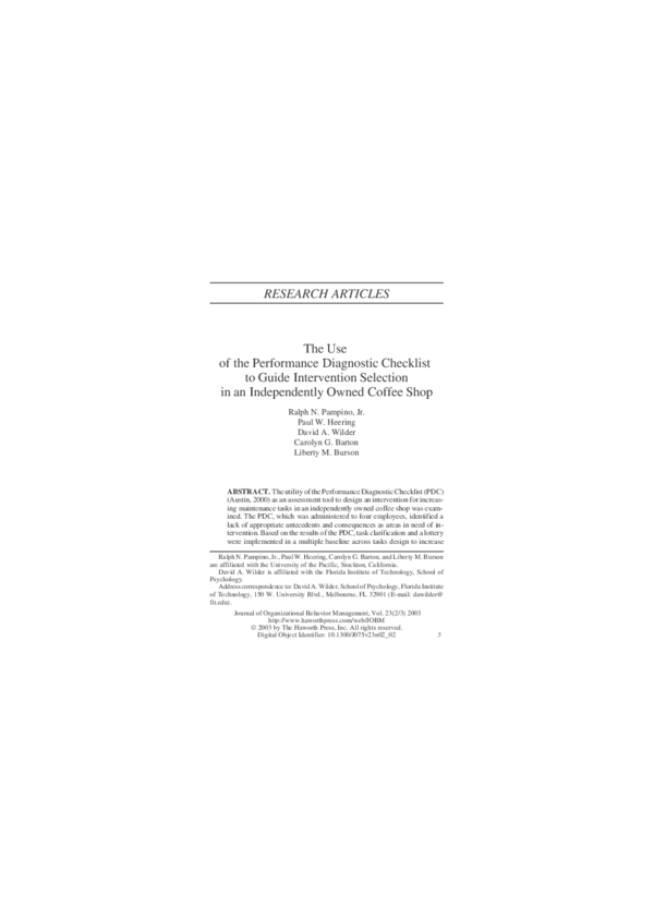 Pdf The Use Of The Performance Diagnostic Checklist To Guide Intervention Selection In An