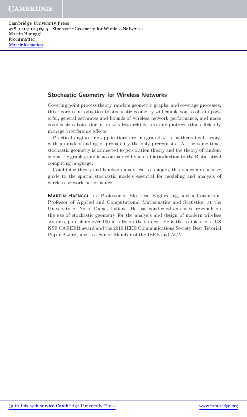 (PDF) Stochastic Geometry for Wireless Networks
