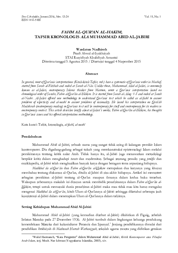 (PDF) Fahm Al-Qur’An Al-Hakim; Tafsir Kronologis Ala Muhammad Abid Al ...