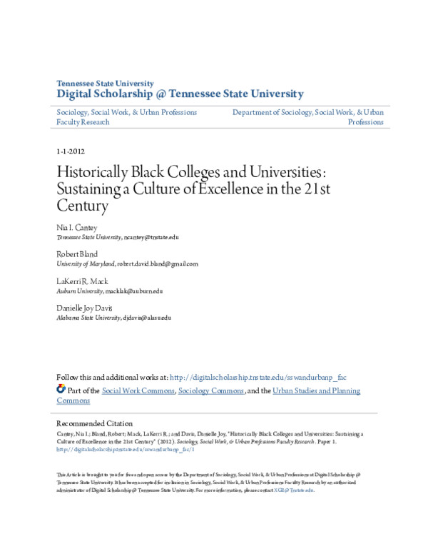 (PDF) Historically Black Colleges and Universities: Sustaining a ...