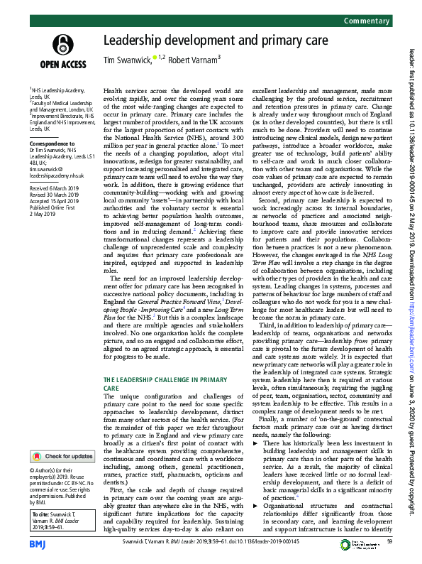 (PDF) Leadership development and primary care