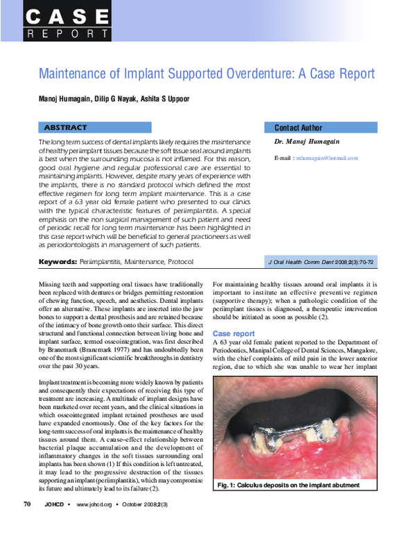 (PDF) Maintenance of Implant Supported Overdenture: A Case Report