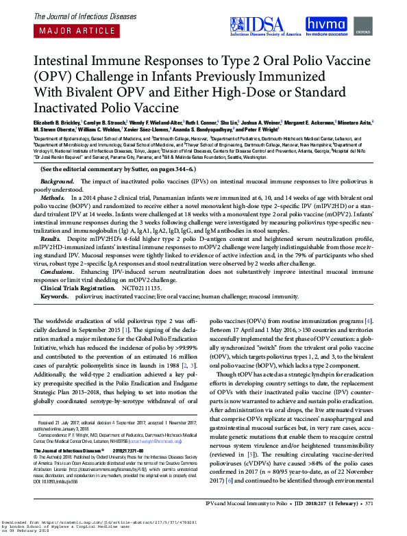 (PDF) Intestinal Immune Responses to Type 2 Oral Polio Vaccine (OPV ...