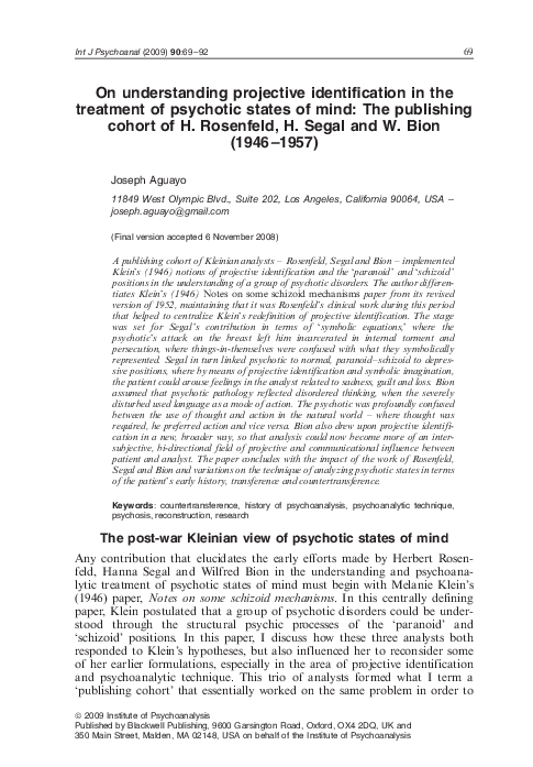 (PDF) On understanding projective identification in the treatment of ...
