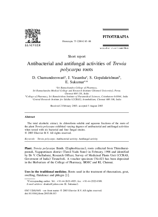 (PDF) Antibacterial and antifungal activities of Trewia polycarpa roots ...