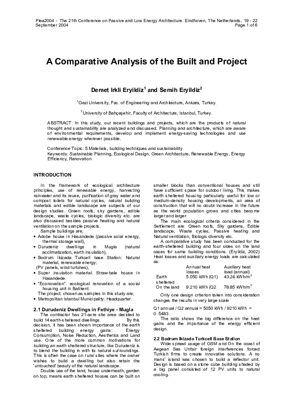 (PDF) A Comparative Analysis of the Built and Project