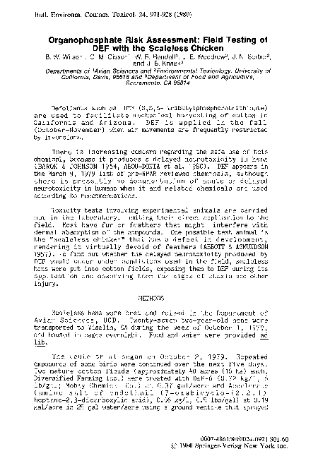 (PDF) Organophosphate risk assessment: Field testing of DEF with the ...