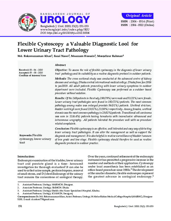 (PDF) Flexible Cystoscopy a Valuable Diagnostic Lool for Lower Urinary ...