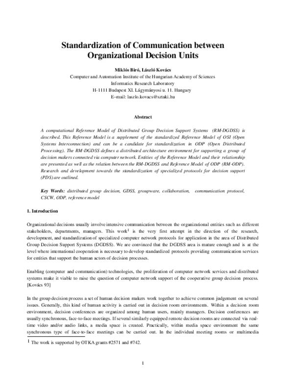 (PDF) Standardization of communication between organizational decision ...