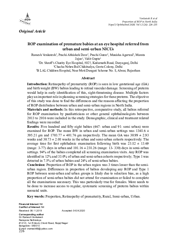 (PDF) ROP examination of premature babies at an eye hospital referred ...