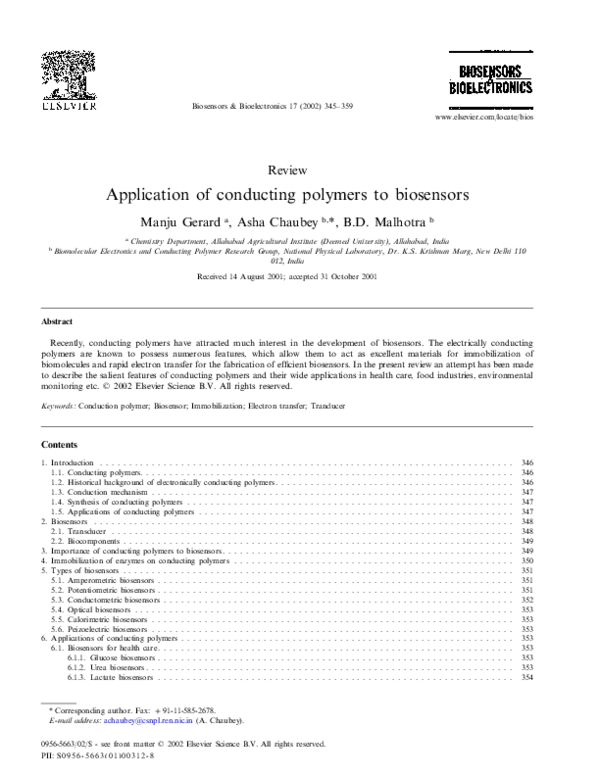 (PDF) Application of conducting polymers to biosensors