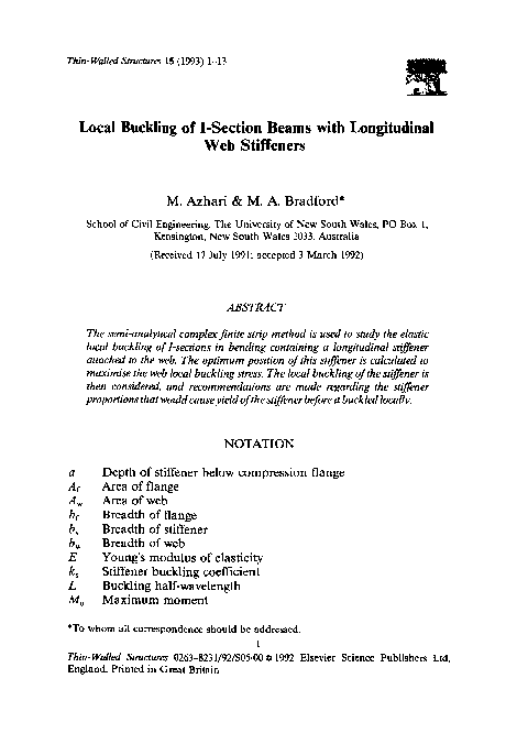 (PDF) Local buckling of I-section beams with longitudinal web stiffeners