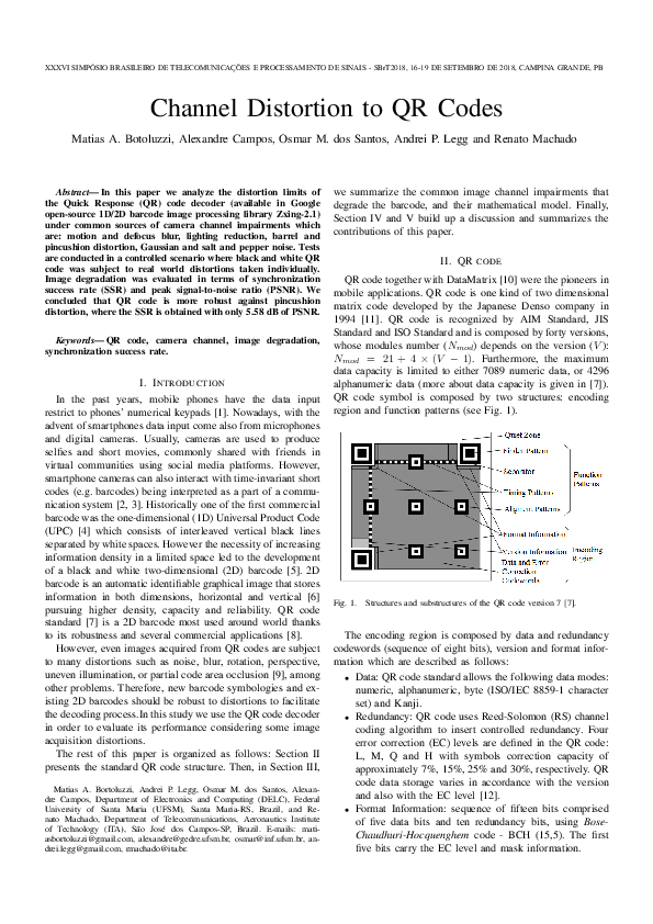 (PDF) Channel Distortion to QR Codes