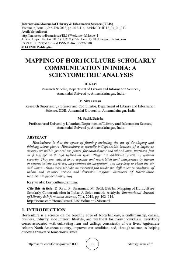 (PDF) MAPPING OF HORTICULTURE SCHOLARLY COMMUNICATION IN INDIA: A ...