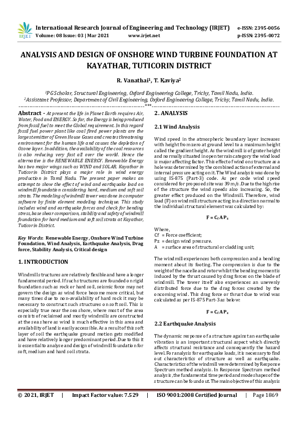 (PDF) IRJET- ANALYSIS AND DESIGN OF ONSHORE WIND TURBINE FOUNDATION AT ...
