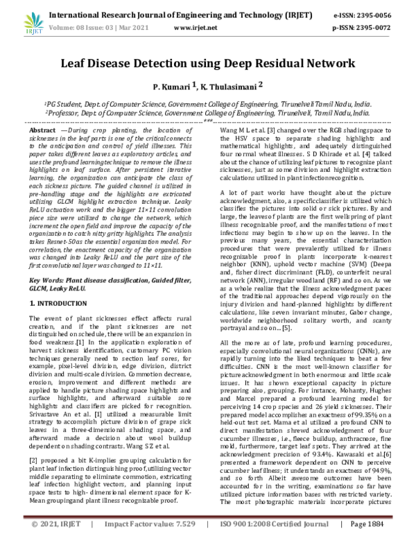 (PDF) IRJET- Leaf Disease Detection using Deep Residual Network