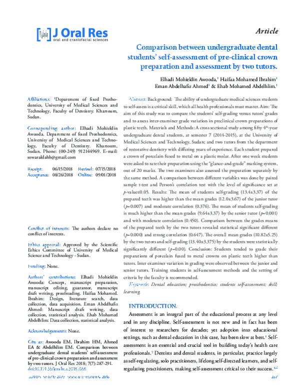 (PDF) Comparison between undergraduate dental students’ self-assessment ...
