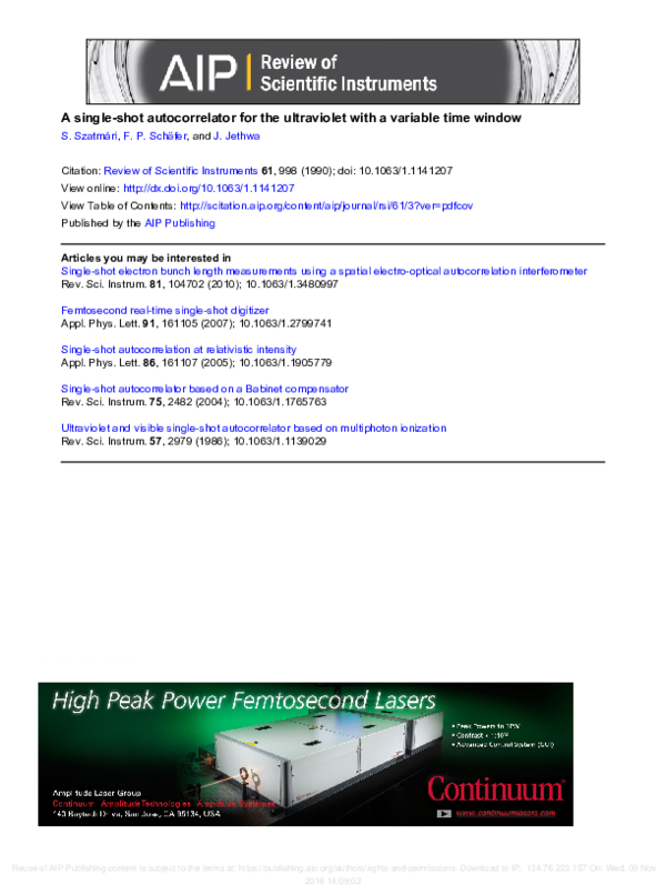 (PDF) A single-shot autocorrelator for the ultraviolet with a variable ...