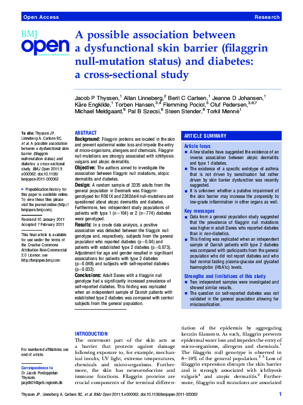 (PDF) A possible association between a dysfunctional skin barrier (filaggrin null-mutation ...