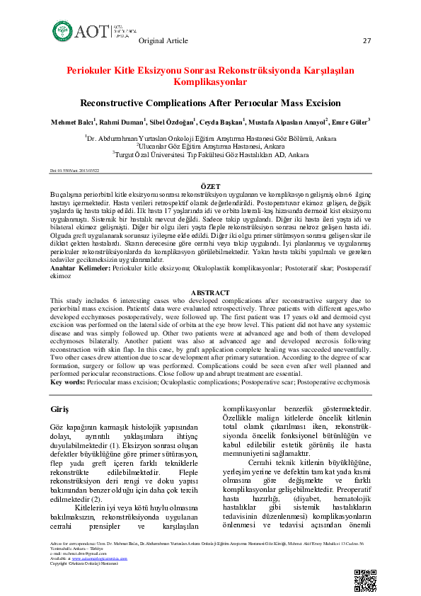 (PDF) Reconstructive Complications After Perioculer Mass Excision