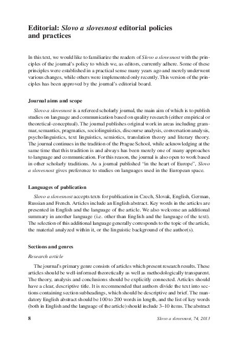 (PDF) Editorial Policies of Slovo a slovesnost
