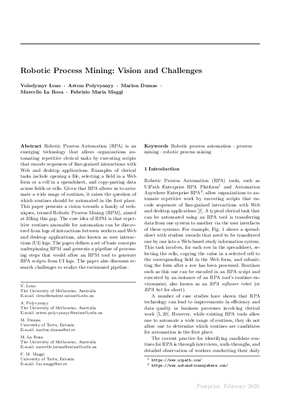 (PDF) Robotic Process Mining: Vision and Challenges