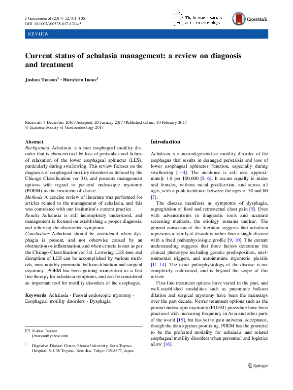 (PDF) Current status of achalasia management: a review on diagnosis and ...