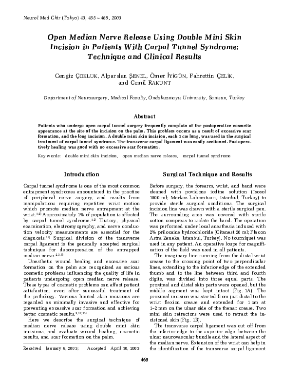 (PDF) Open Median Nerve Release Using Double Mini Skin Incision in ...