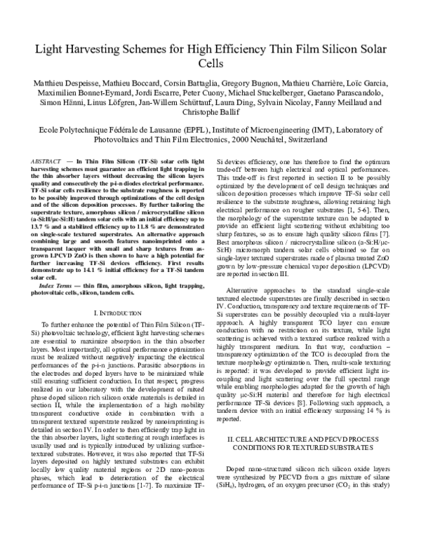 (PDF) Light harvesting schemes for high efficiency thin film silicon ...