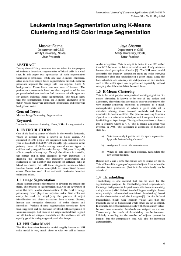(PDF) Leukemia Image Segmentation using K-Means Clustering and HSI ...