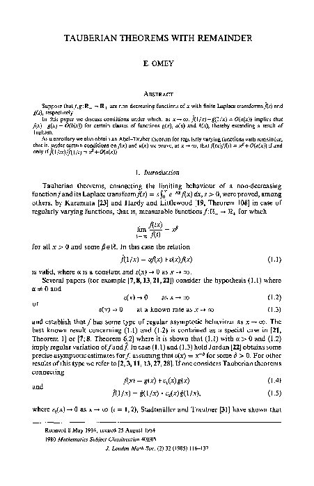 (PDF) Tauberian Theorems with Remainder