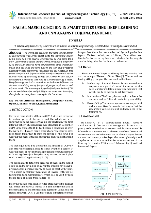 (PDF) IRJET- FACIAL MASK DETECTION IN SMART CITIES USING DEEP LEARNING ...